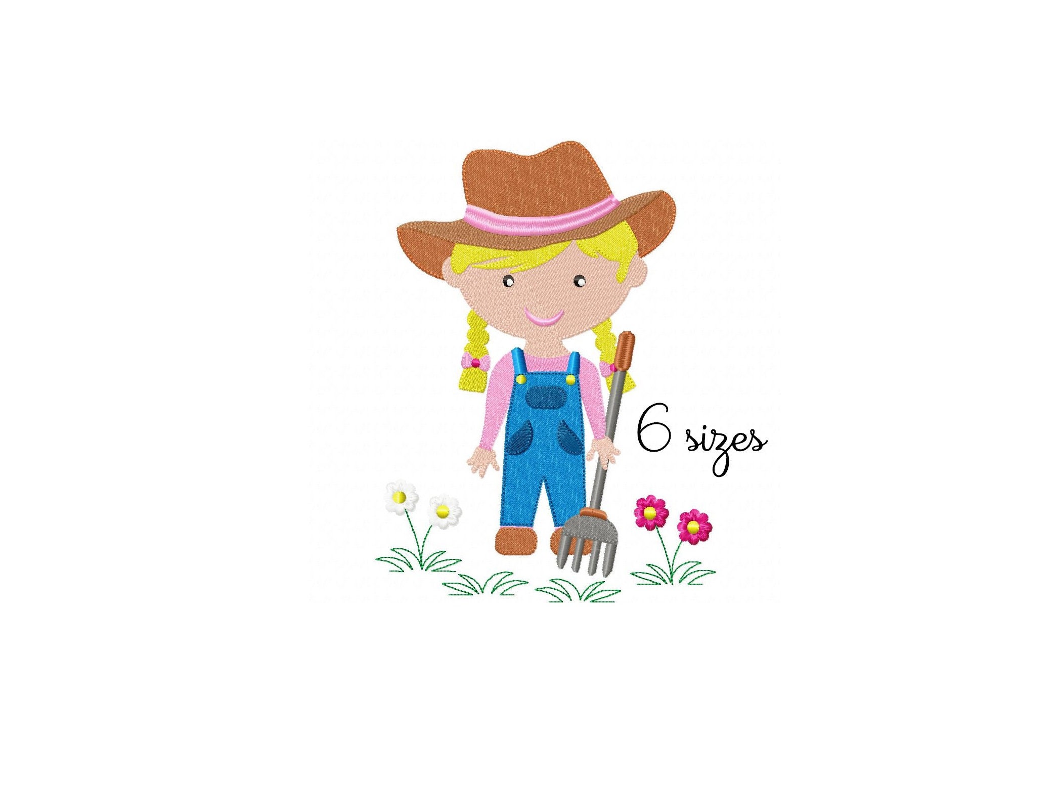 Farmer Girl Embroidery Design - Baby Machine Embroidery File - PES JEF ...