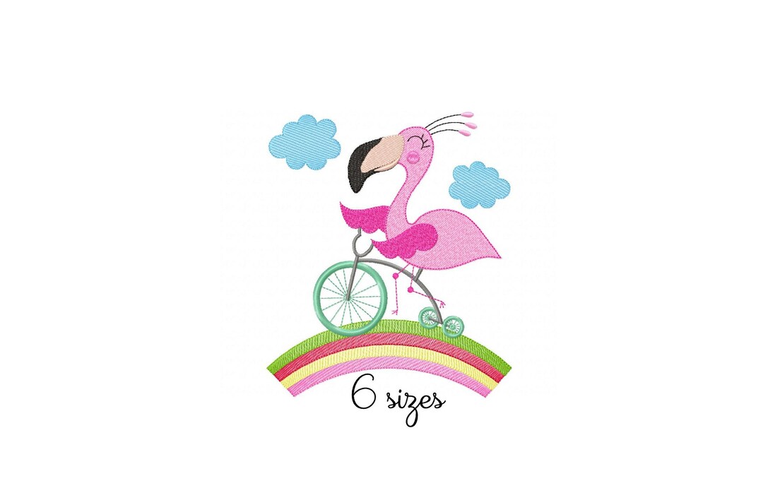 Flamingo Bike Embroidery Design - Animals Machine Embroidery File - PES ...