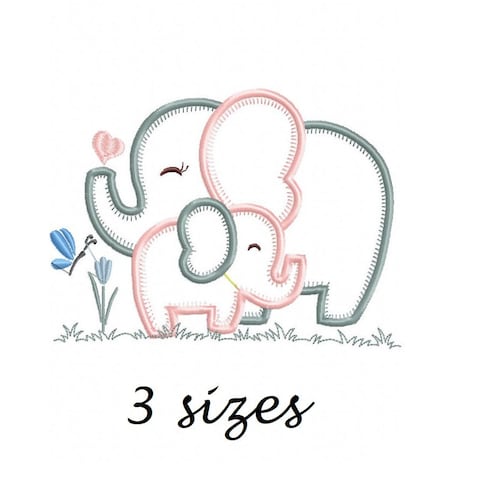 Cute Elephants Embroidery Designs Baby Elephant Embroidery - Etsy