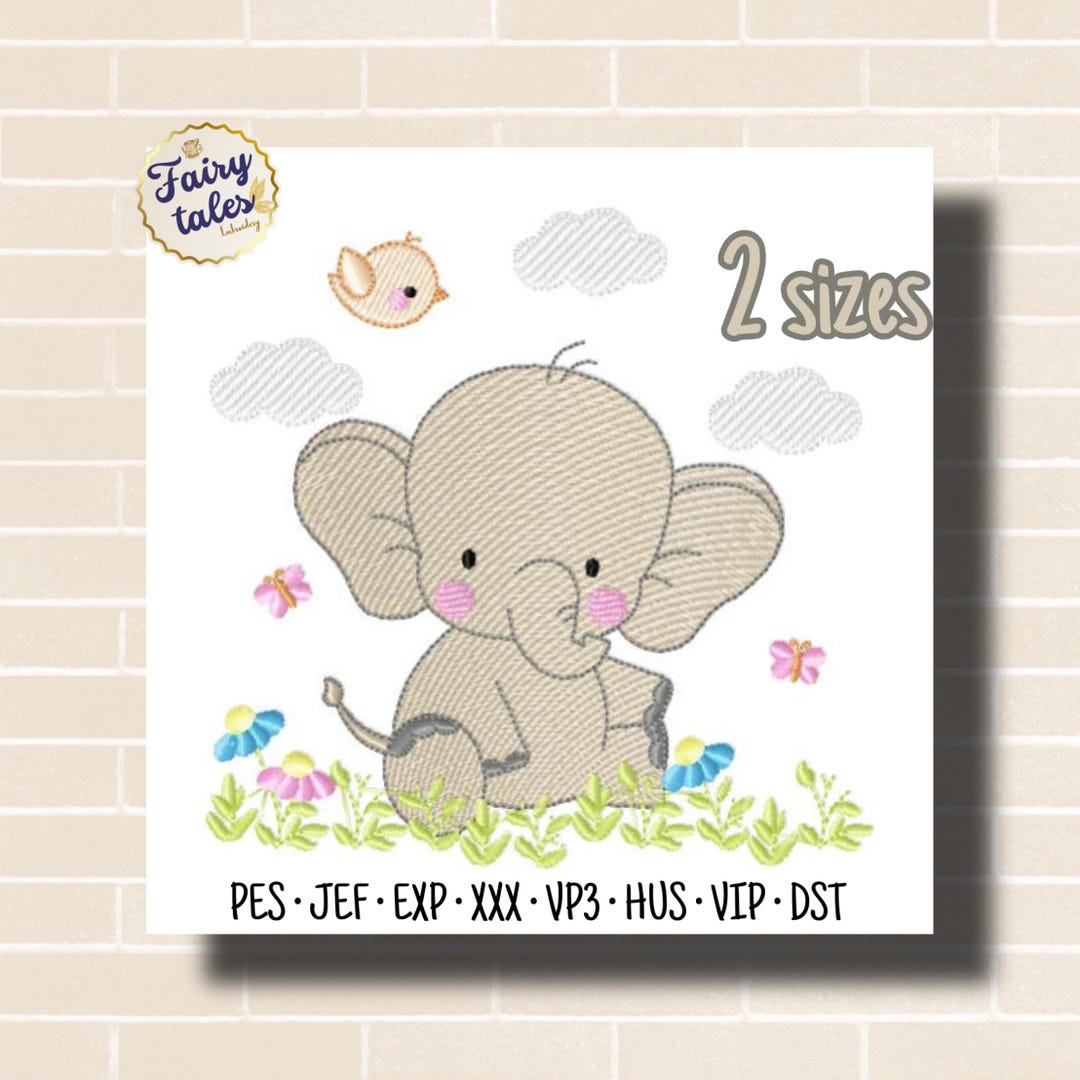 Elephant Embroidery Design - Baby Machine Embroidery File - PES HUS JEF ...