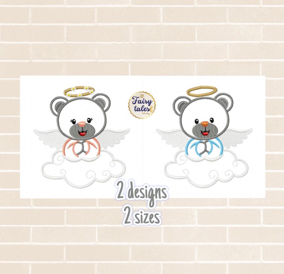 Angels Bear Boy/girl Embroidery Design - Baby Machine Embroidery File ...