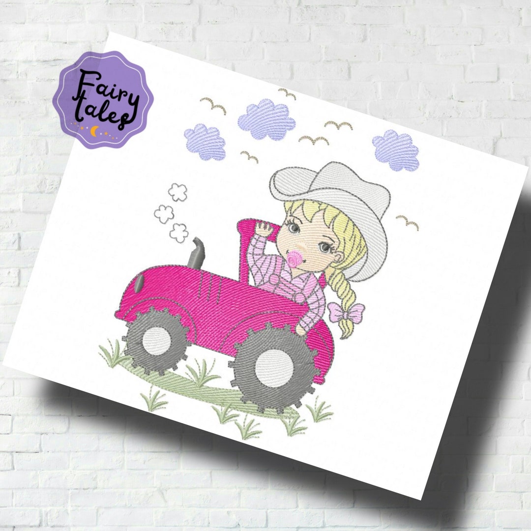 Tractor Farmer Girl Embroidery Design - Baby Machine Embroidery File ...