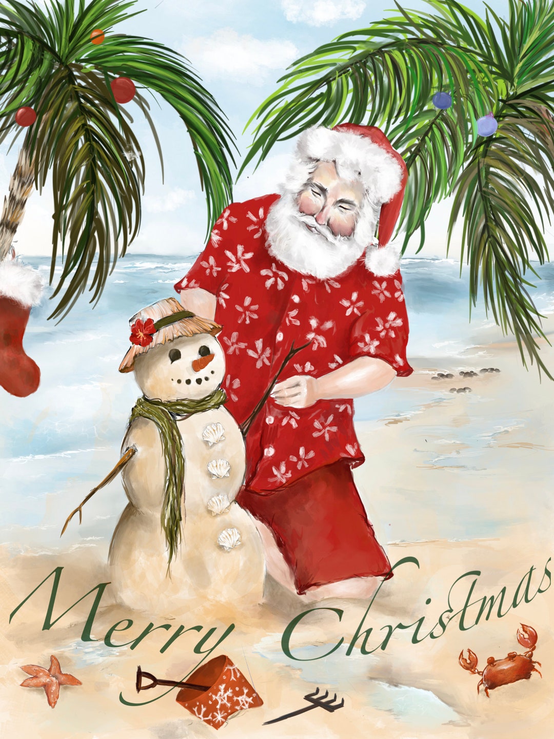 Santa Claus on Beach Christmas Card - Etsy