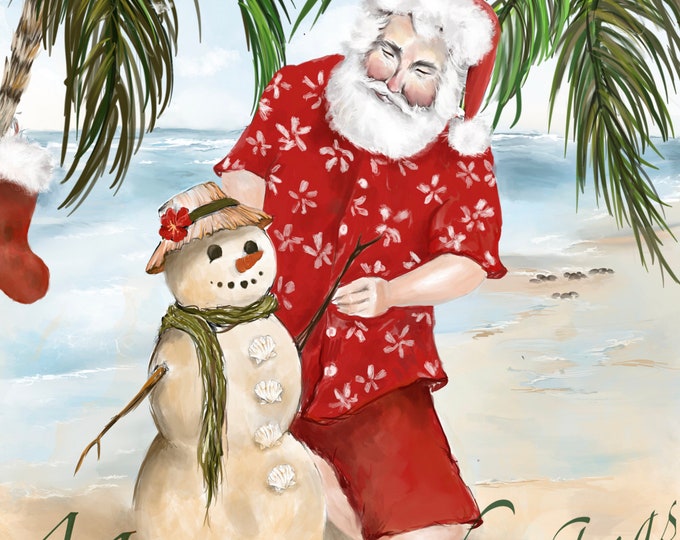 Santa Claus on Beach Christmas Card - Etsy
