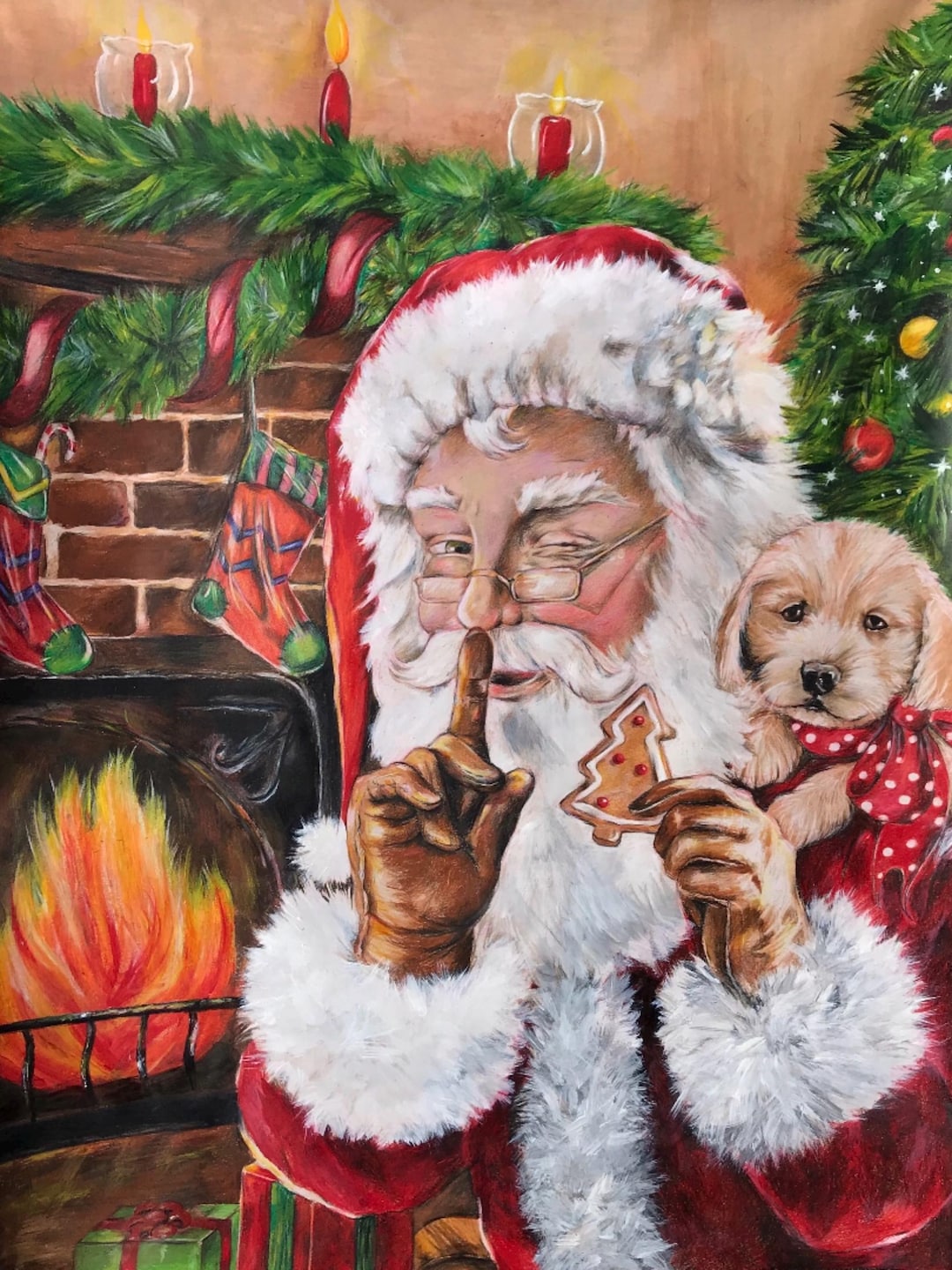 Santa Claus Art | Art Print | Santa/fireplace Art - Etsy