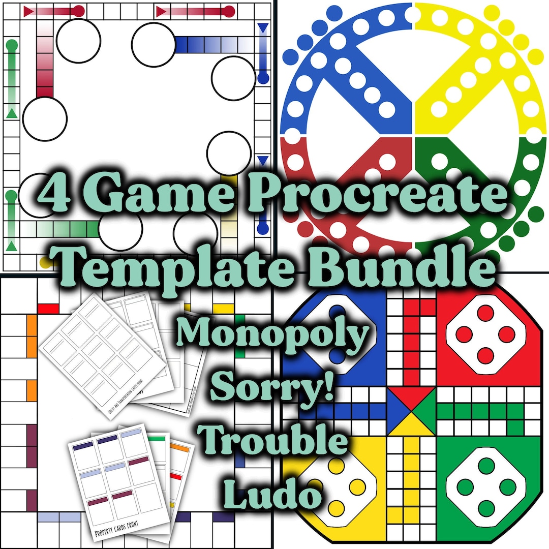 Monopoly, Sorry!, Trouble,and Ludo PROCREATE Board Game Template Bundle ...