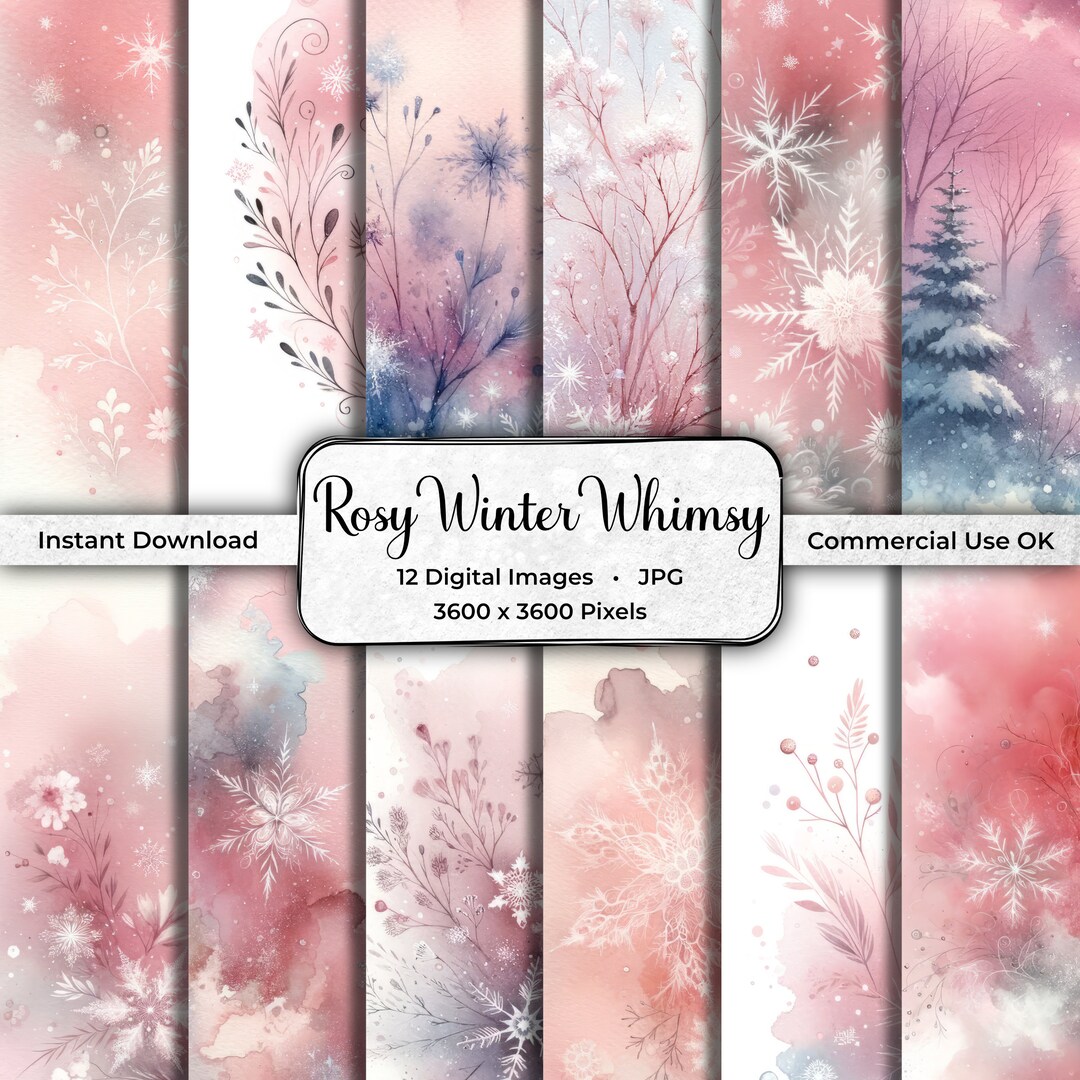 Pink Christmas Clipart: Watercolor Winter Scene (digital Download) - Etsy