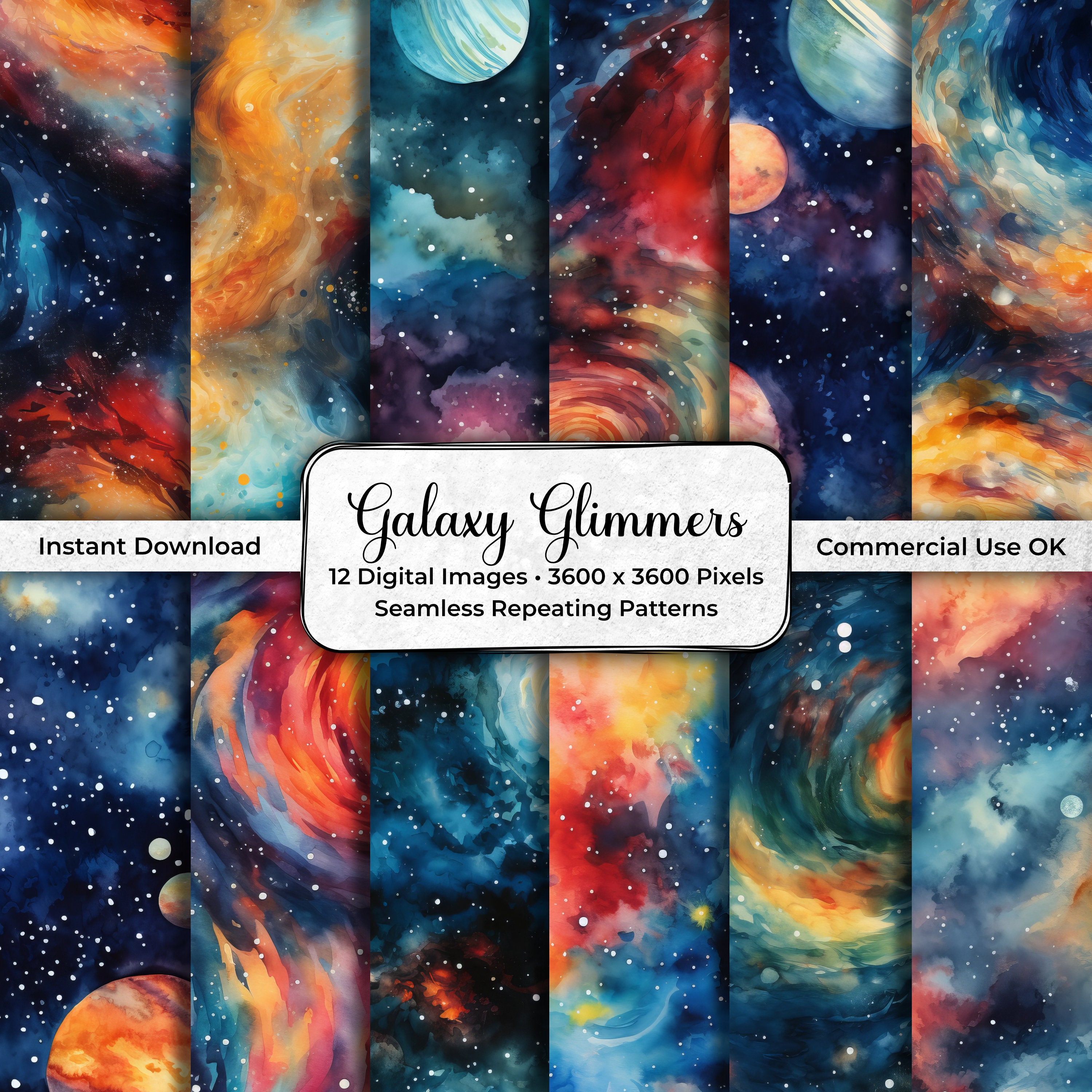 Galaxy Watercolor Digital Paper, Dark Celestial Backdrop, Galaxy ...