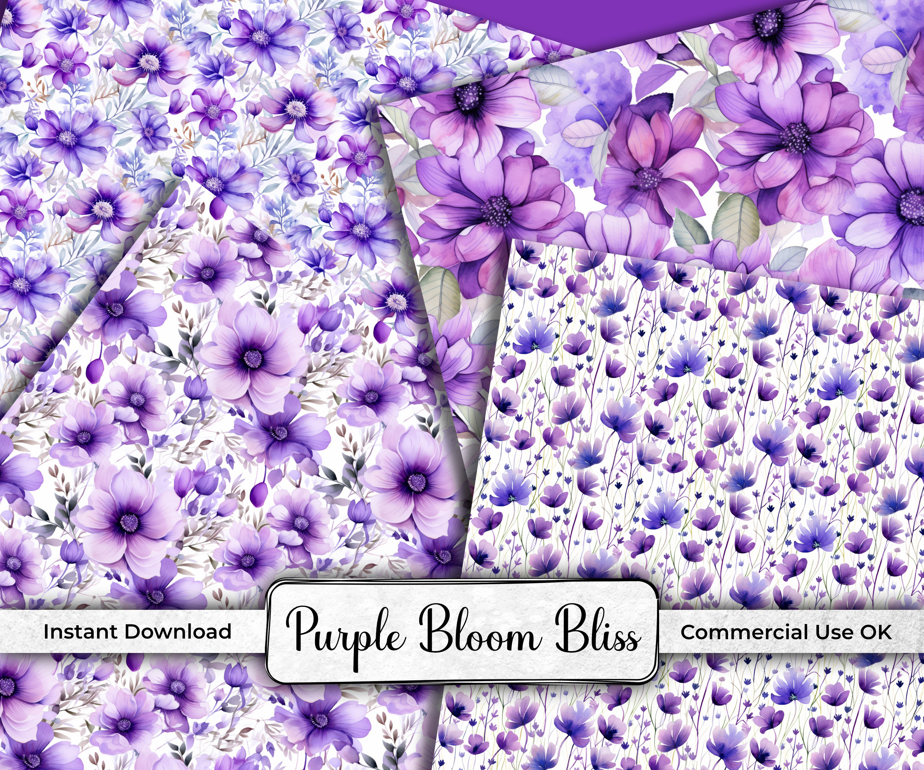Seamless Pattern Purple Flower, Printable Design, Floral, Repeating ...
