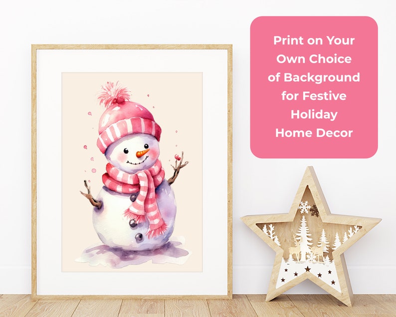Watercolor Pink Snowman Clipart: Winter Holiday PNG (commercial Use ...