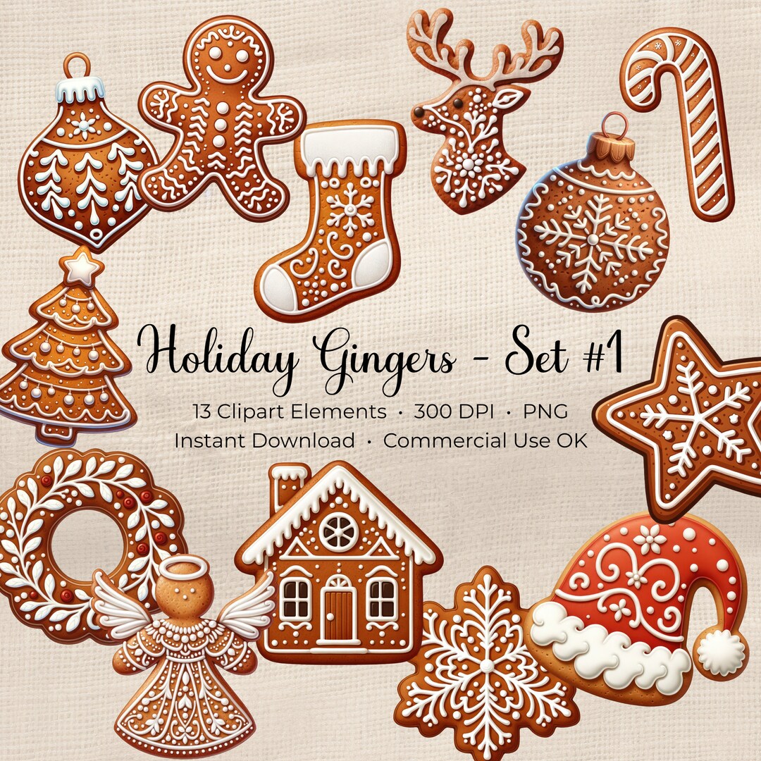 Gingerbread Cookies Clipart, Festive Christmas PNG (digital Download ...