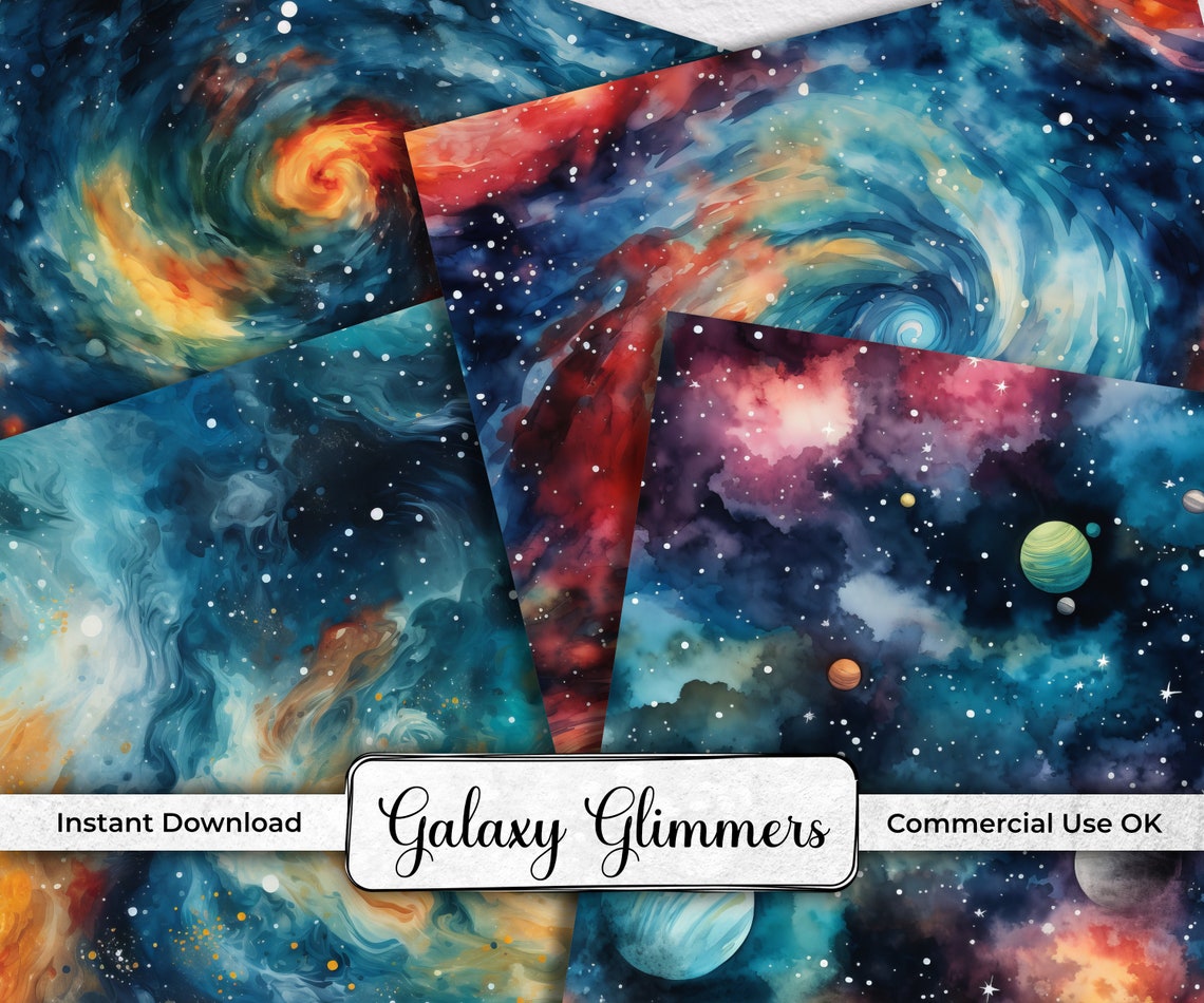 Galaxy Watercolor Digital Paper, Dark Celestial Backdrop, Galaxy ...