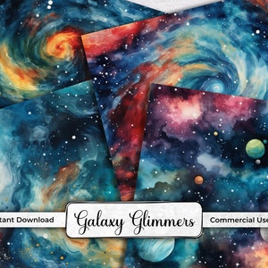 Galaxy Watercolor Digital Paper, Dark Celestial Backdrop, Galaxy ...