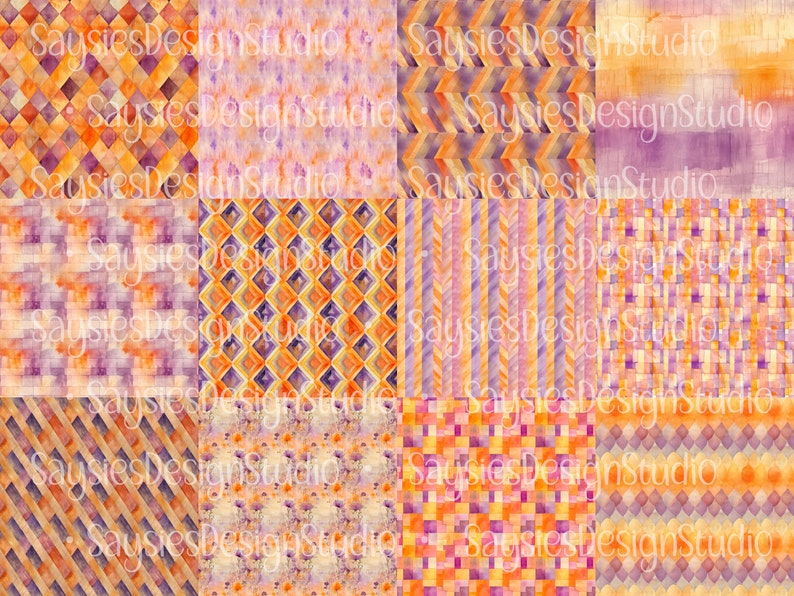 Digital Download, Seamless Patterns, Purple and Orange, Junk Journal ...