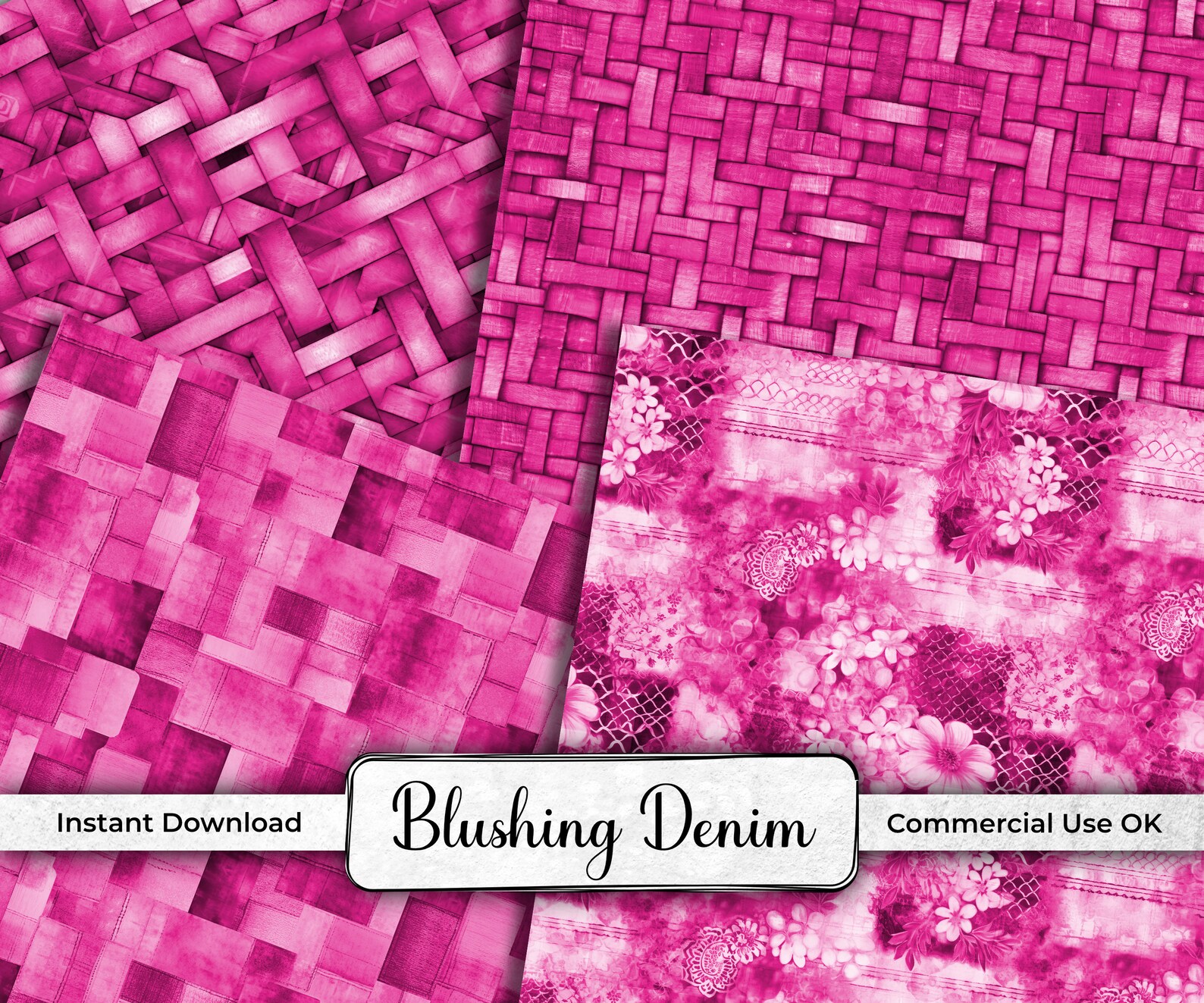 Hot Pink Denim Digital Paper: Seamless Fuschia Patterns (digital ...