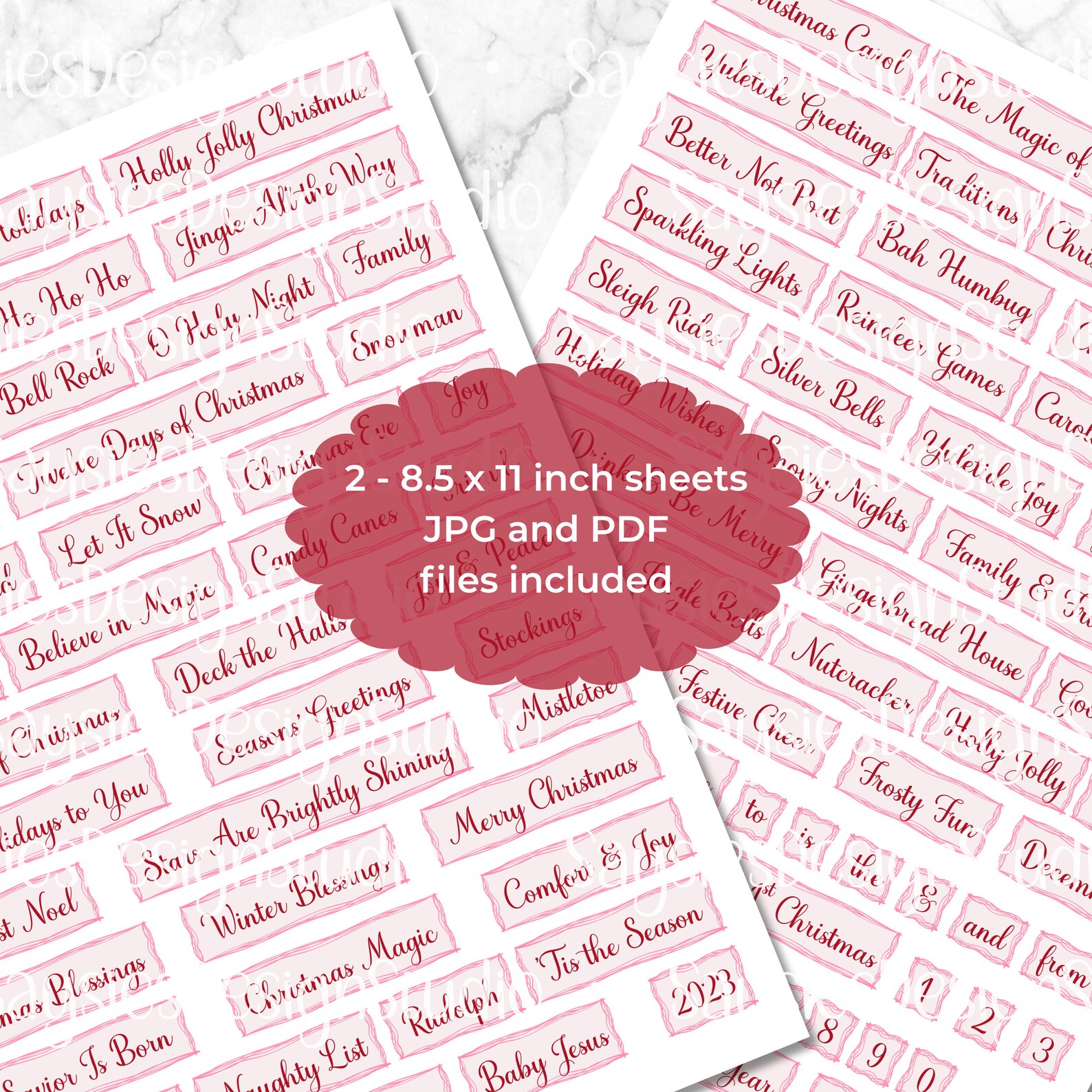 Christmas Sayings: Printable Pink Labels for Junk Journals (PDF & JPEG ...