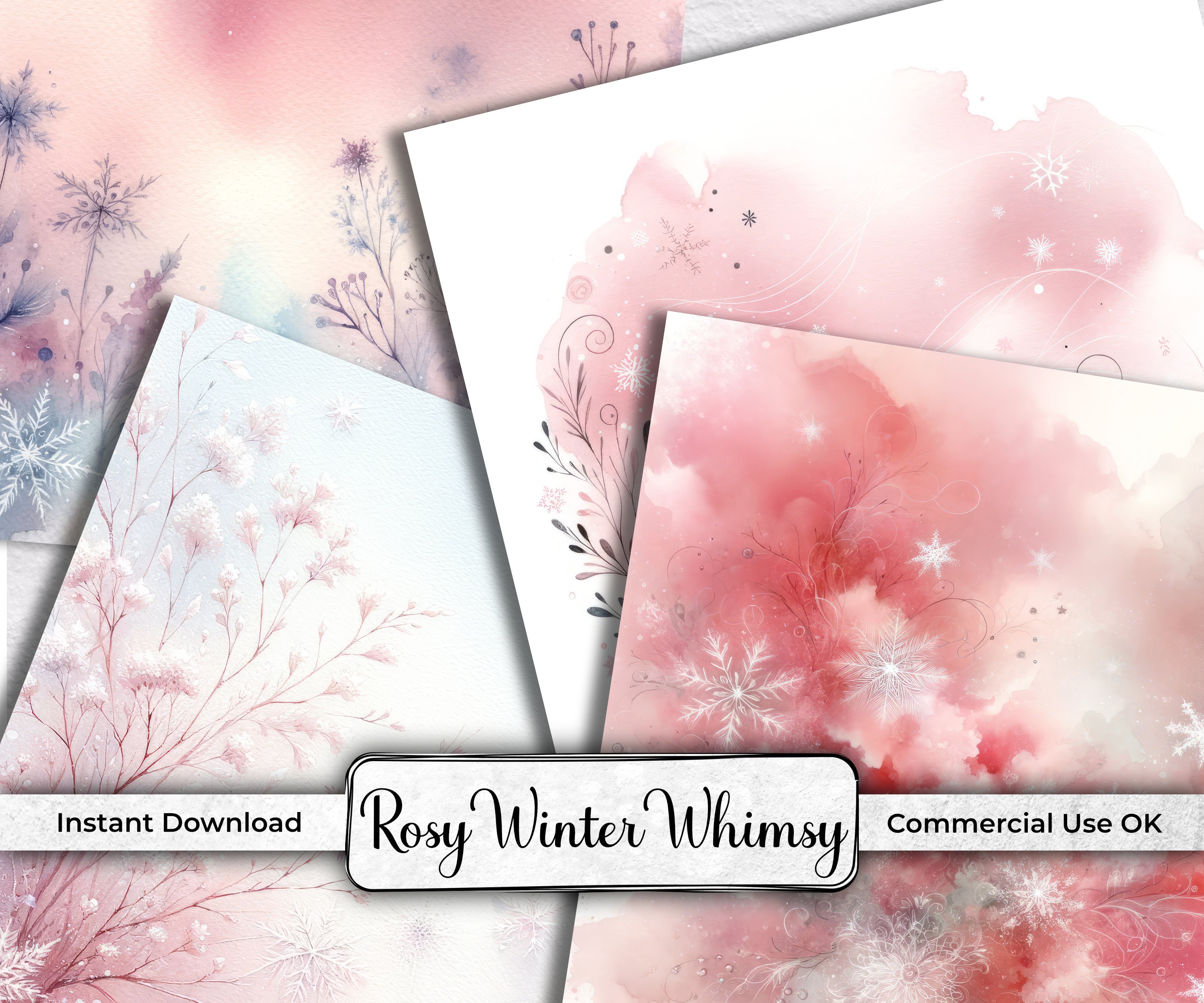 Pink Christmas Clipart: Watercolor Winter Scene (digital Download) - Etsy