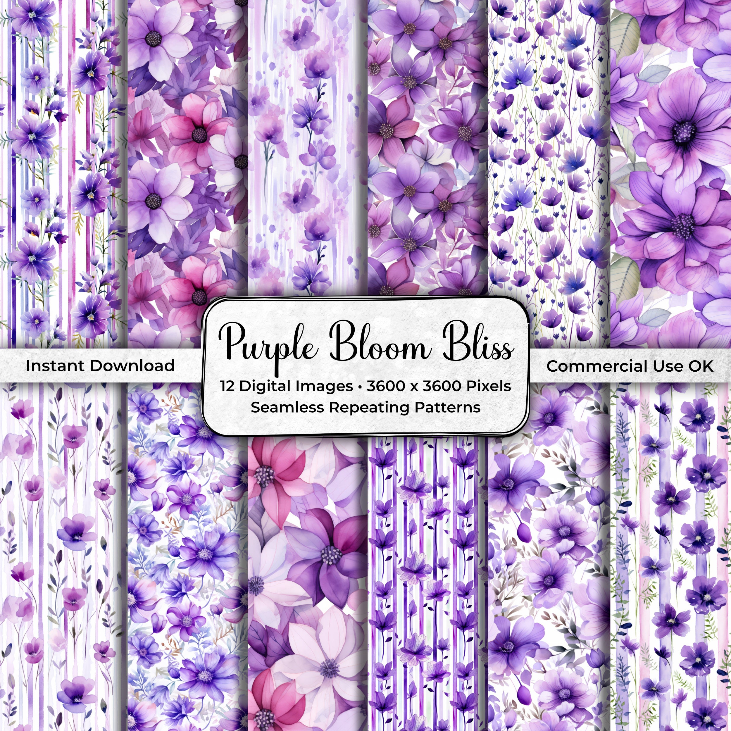 Seamless Pattern Purple Flower, Printable Design, Floral, Repeating ...