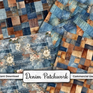Denim Patchwork Digital Paper Pack, Collage Paper, Commercial Use ...
