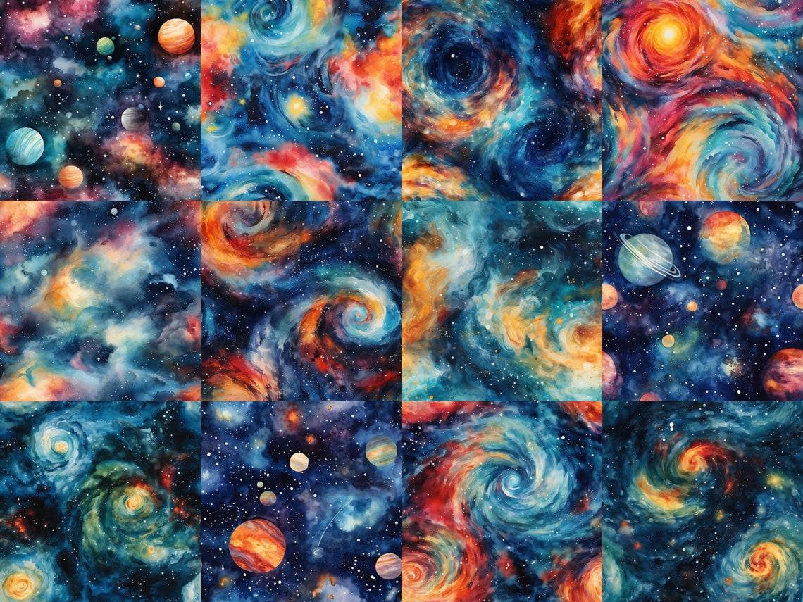 Galaxy Watercolor Digital Paper, Dark Celestial Backdrop, Galaxy ...