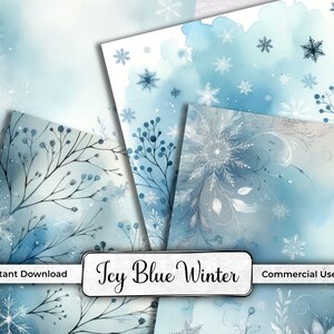 Watercolor Winter Wonderland Paper: Blue Snowflakes, Scrapbook (digital ...