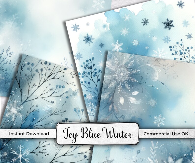 Watercolor Winter Wonderland Paper: Blue Snowflakes, Scrapbook (digital ...