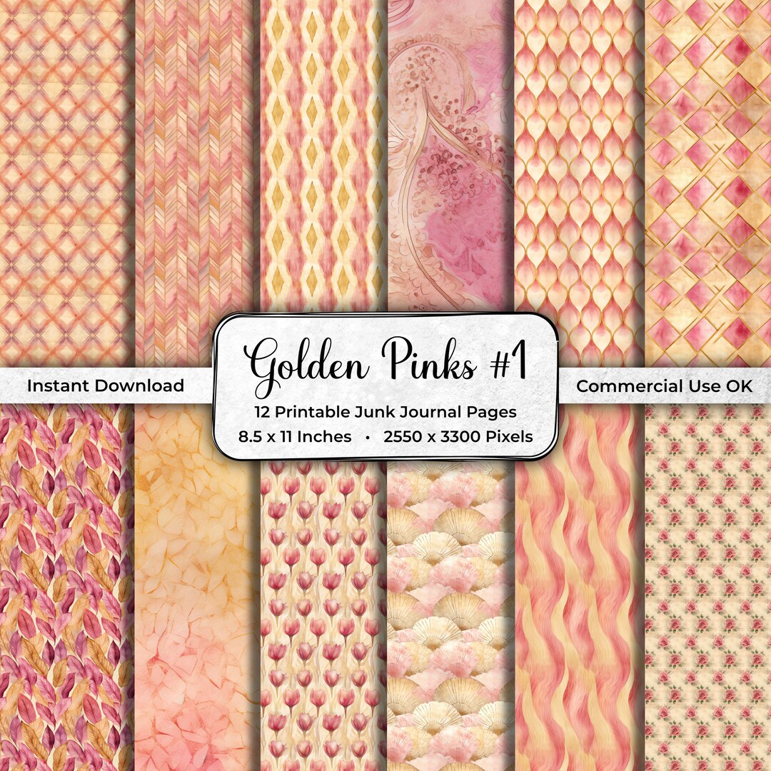 Pink and Gold Printable Junk Journal Pages, Digital Download ...