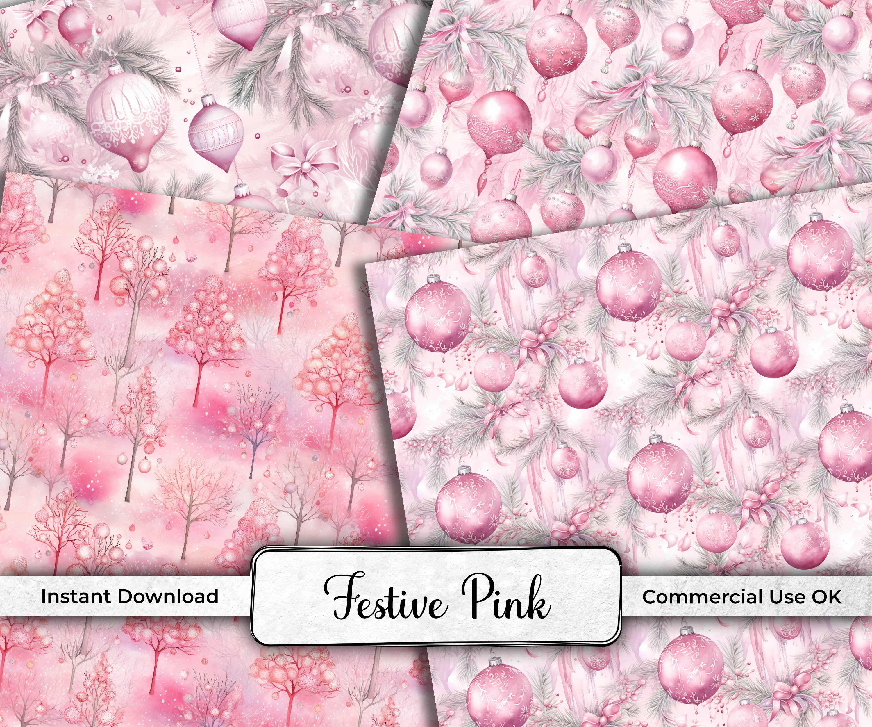 Pink Christmas Seamless Paper Pack, Printable Holiday Patterns, 12 X 12 ...