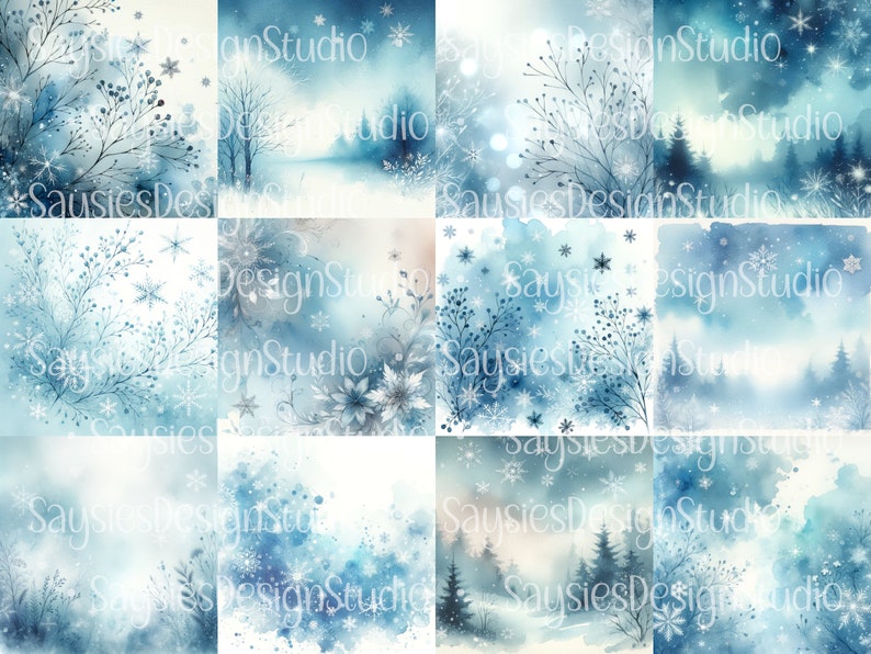 Watercolor Winter Wonderland Paper: Blue Snowflakes, Scrapbook (digital ...