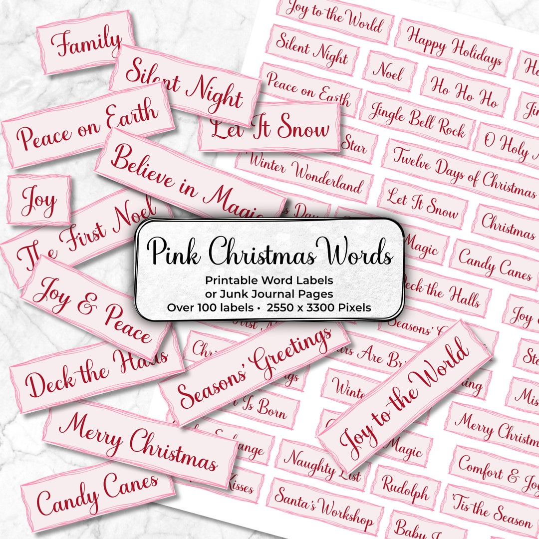 Christmas Sayings: Printable Pink Labels for Junk Journals (PDF & JPEG ...
