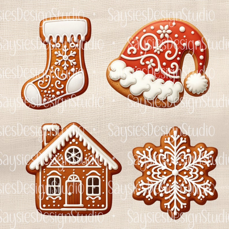 Gingerbread Cookies Clipart, Festive Christmas PNG (digital Download ...
