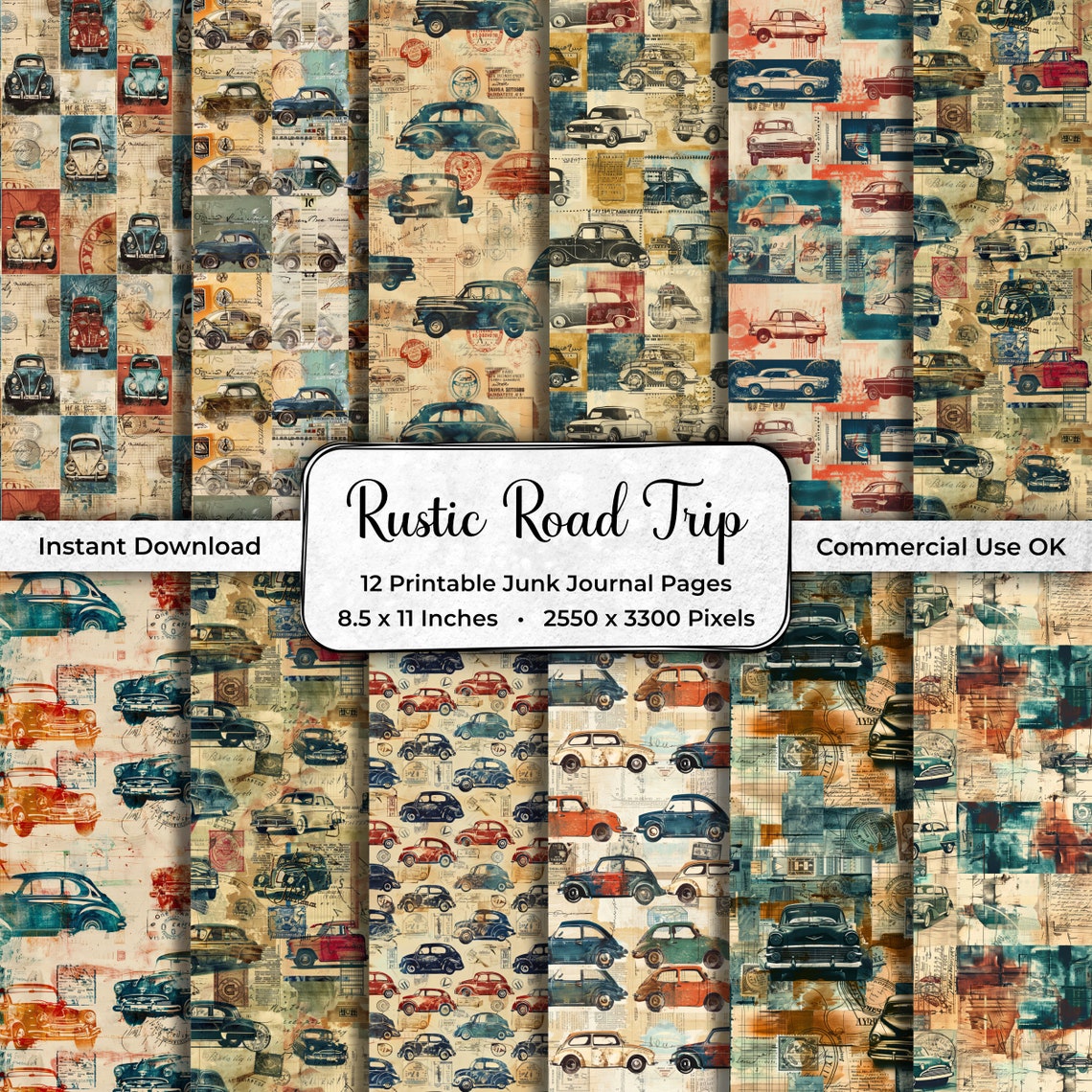 Vintage Car Junk Journal Pages: Rustic Road Trip Ephemera (digital ...