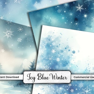 Watercolor Winter Wonderland Paper: Blue Snowflakes, Scrapbook (digital ...