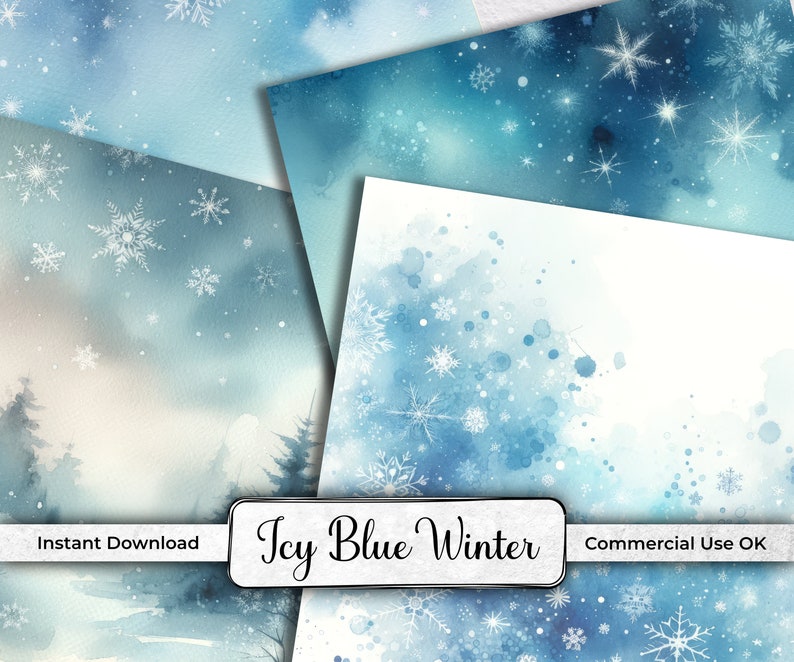 Watercolor Winter Wonderland Paper: Blue Snowflakes, Scrapbook (digital ...