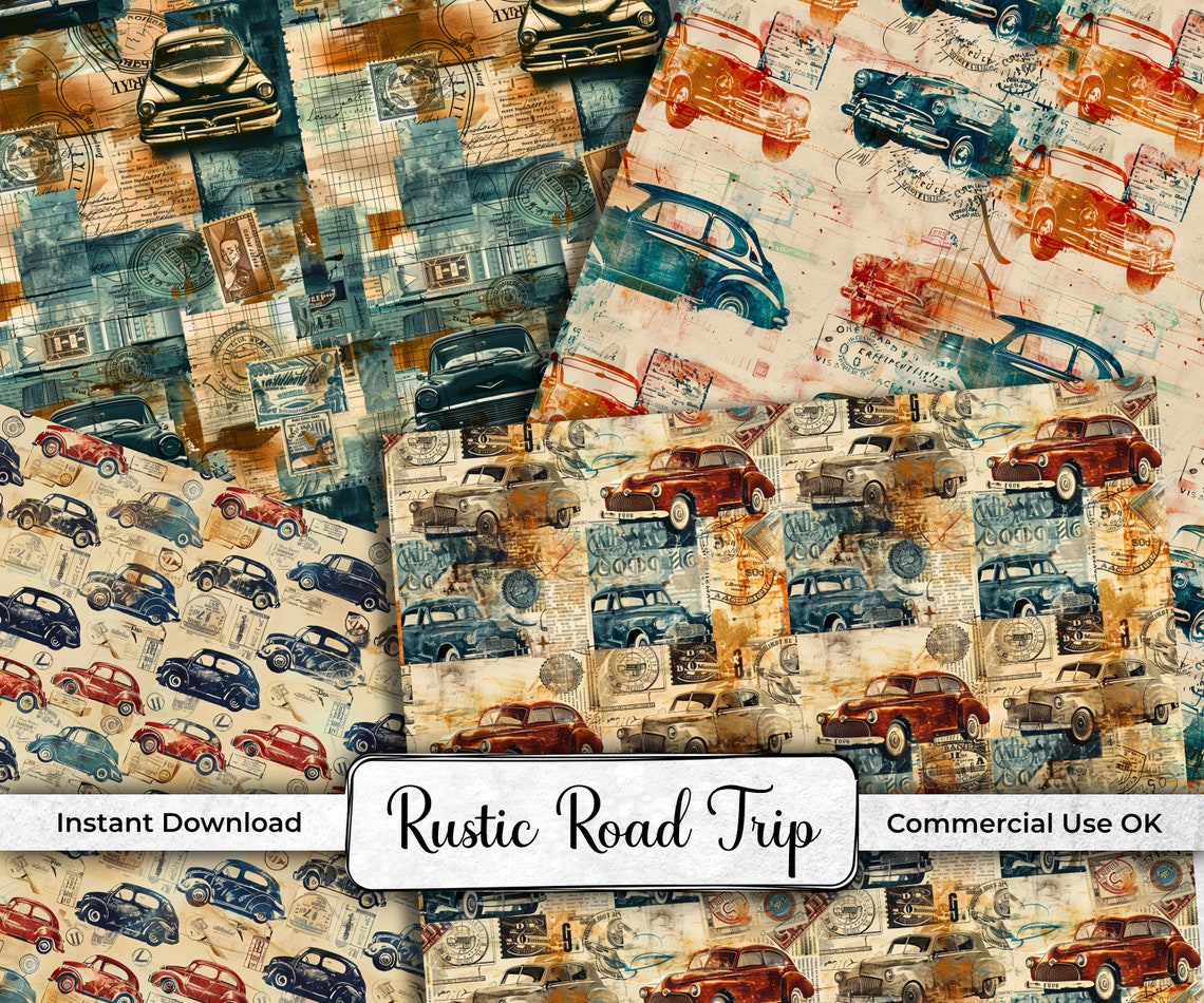 Vintage Car Junk Journal Pages: Rustic Road Trip Ephemera (digital ...