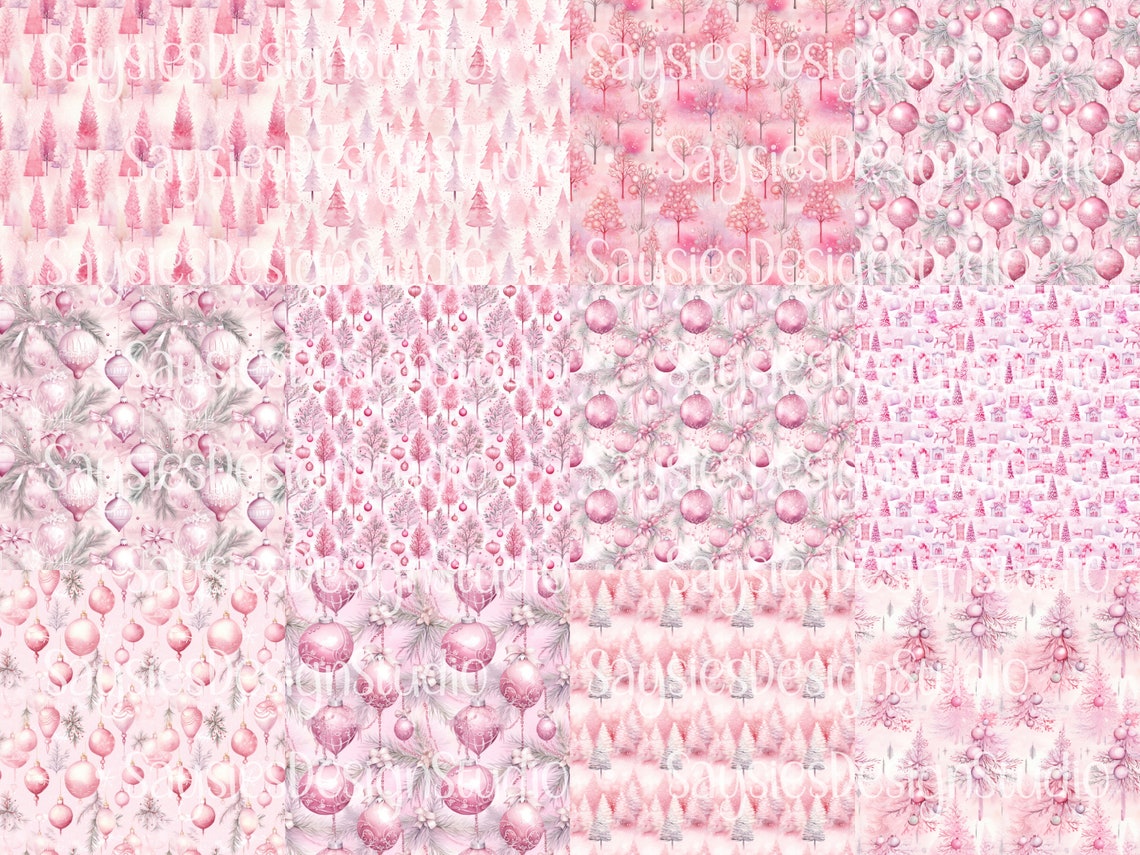 Pink Christmas Seamless Paper Pack, Printable Holiday Patterns, 12 X 12 ...