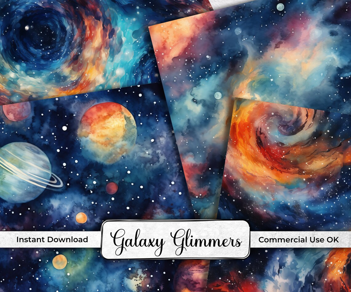 Galaxy Watercolor Digital Paper, Dark Celestial Backdrop, Galaxy ...