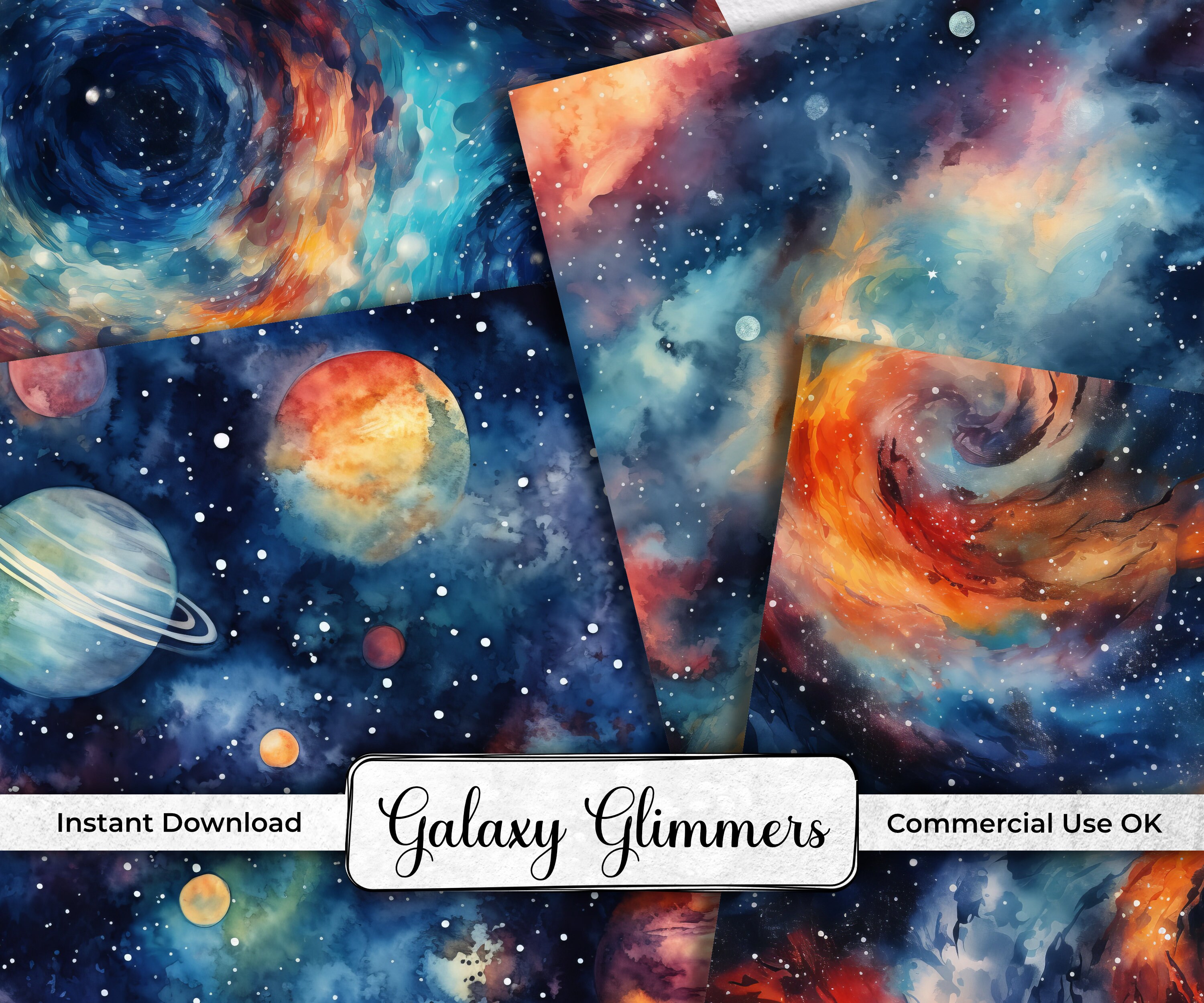 Galaxy Watercolor Digital Paper, Dark Celestial Backdrop, Galaxy ...