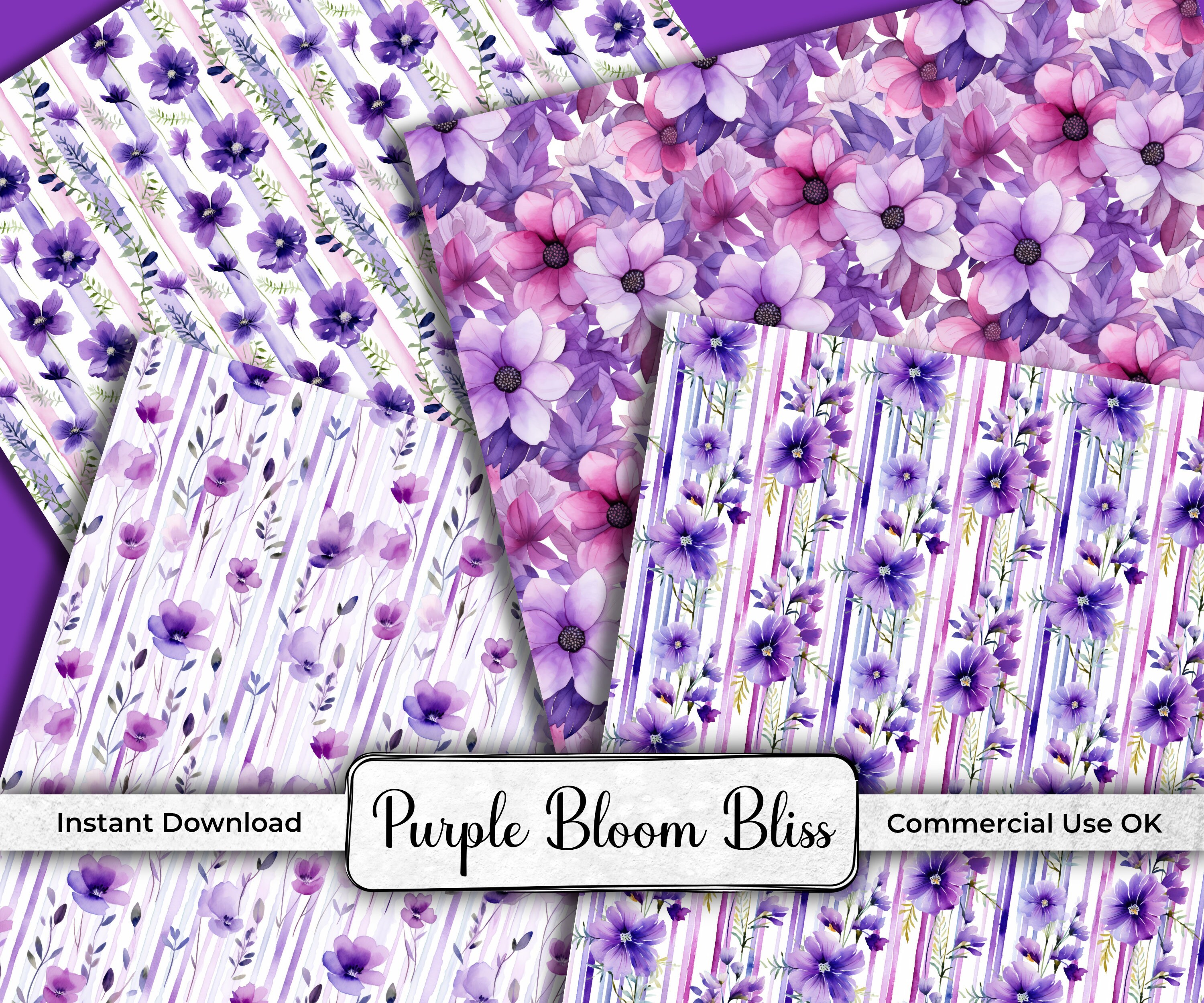 Seamless Pattern Purple Flower, Printable Design, Floral, Repeating ...