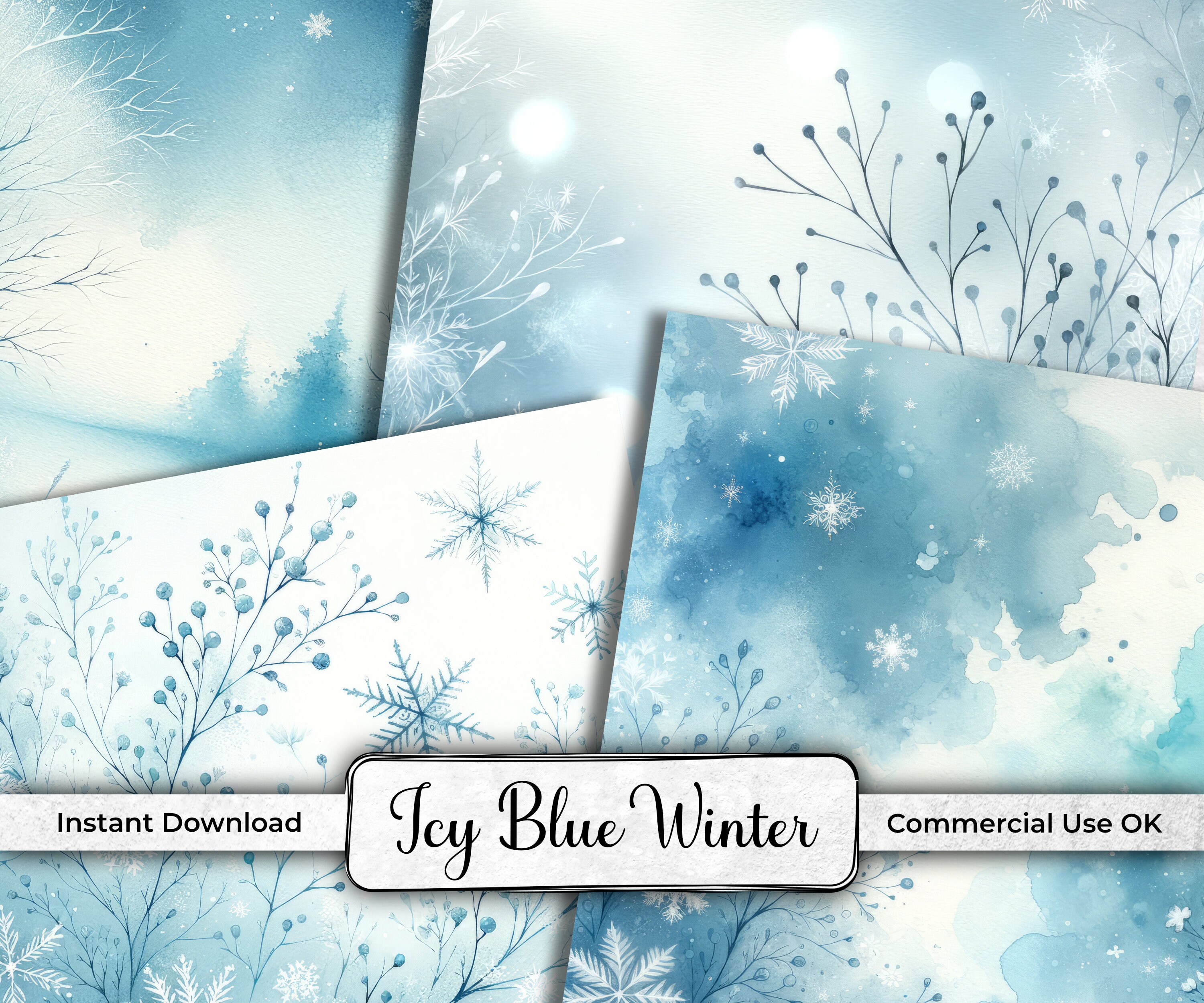 Watercolor Winter Wonderland Paper: Blue Snowflakes, Scrapbook (digital ...