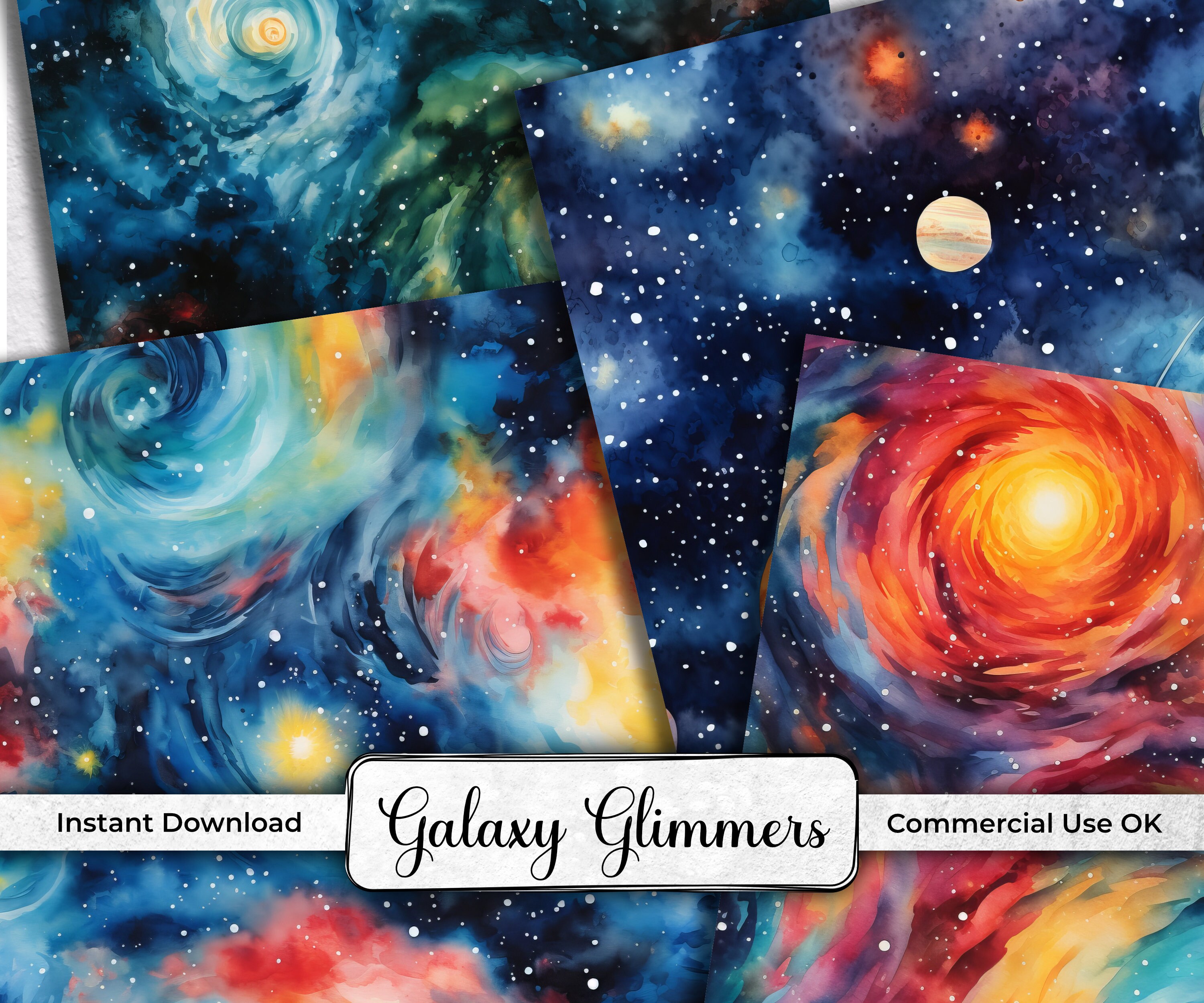Galaxy Watercolor Digital Paper, Dark Celestial Backdrop, Galaxy ...