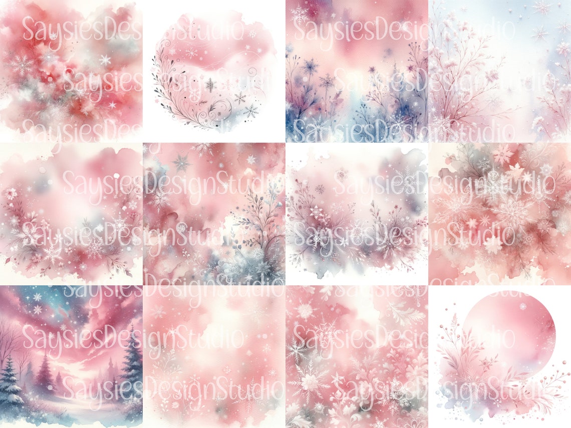 Pink Christmas Clipart: Watercolor Winter Scene (digital Download) - Etsy