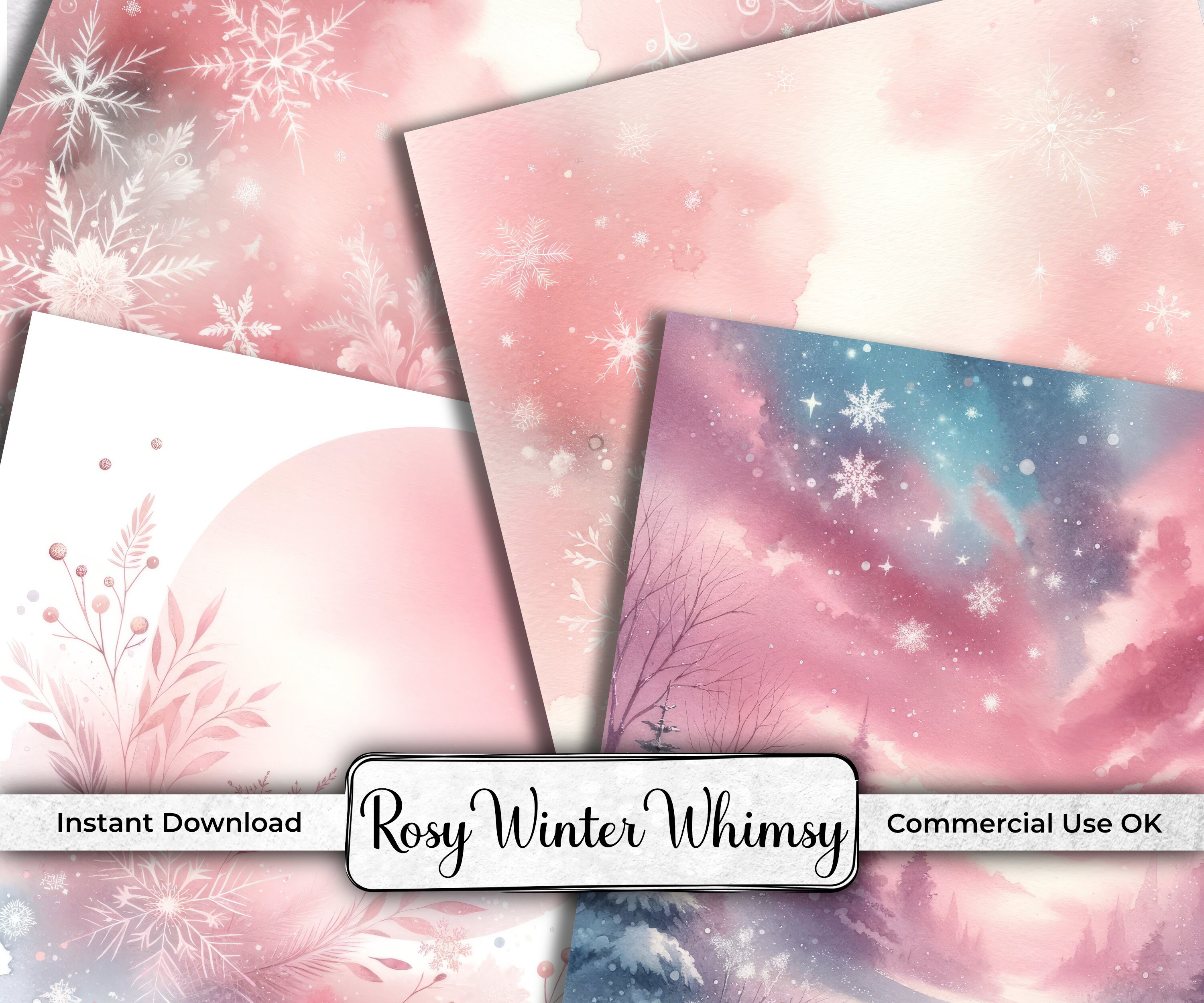Pink Christmas Clipart: Watercolor Winter Scene (digital Download) - Etsy