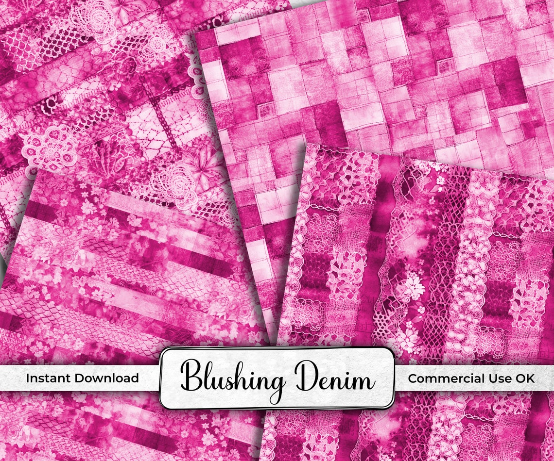 Hot Pink Denim Digital Paper: Seamless Fuschia Patterns (digital ...