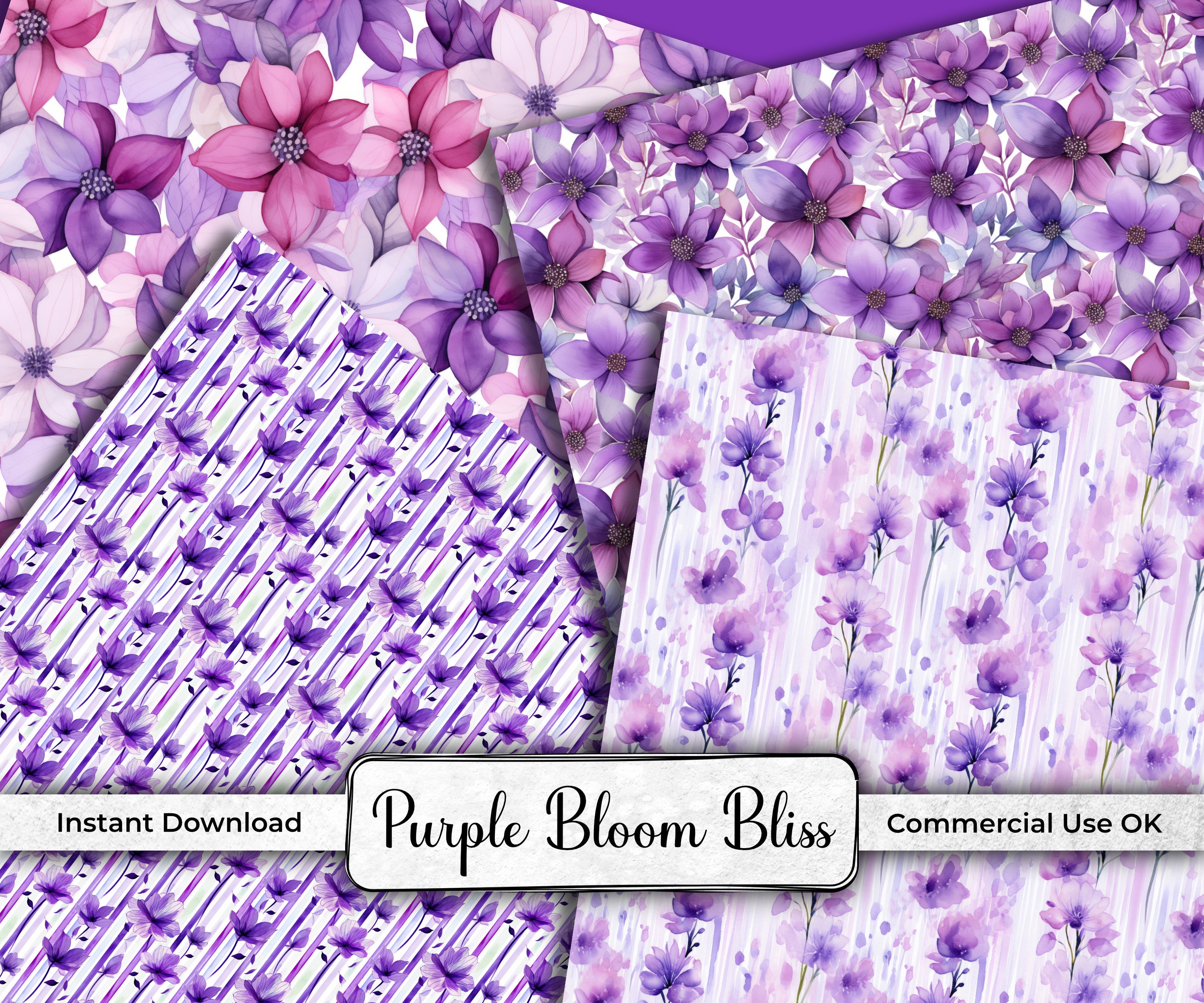 Seamless Pattern Purple Flower, Printable Design, Floral, Repeating ...