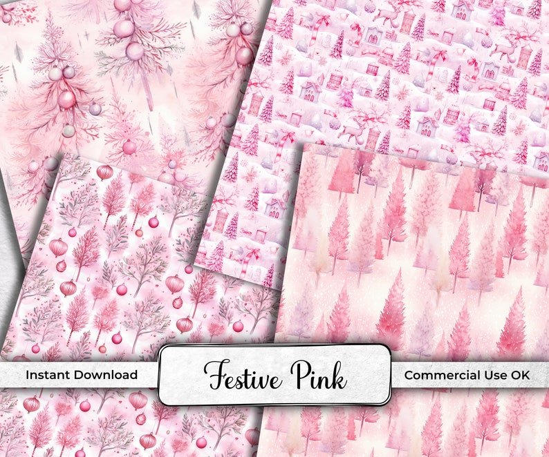 Pink Christmas Seamless Paper Pack, Printable Holiday Patterns, 12 X 12 ...