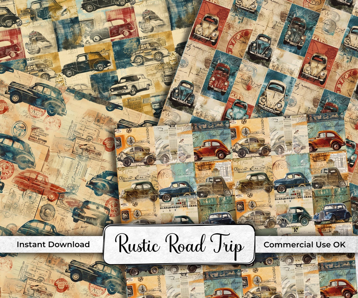 Vintage Car Junk Journal Pages: Rustic Road Trip Ephemera (digital ...
