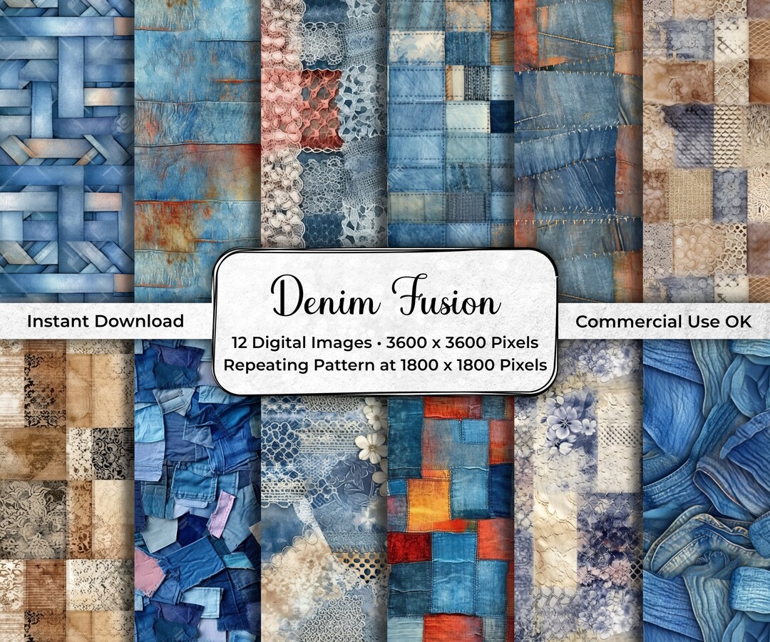 Denim Patchwork Digital Instant Download, Repeating Pattern, Junk ...