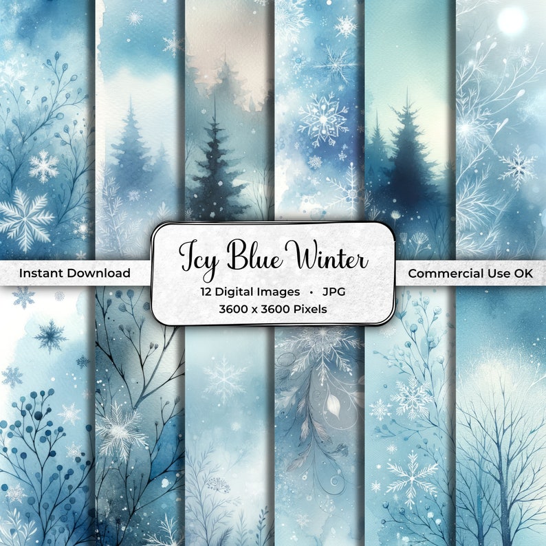 Watercolor Winter Wonderland Paper: Blue Snowflakes, Scrapbook (digital ...