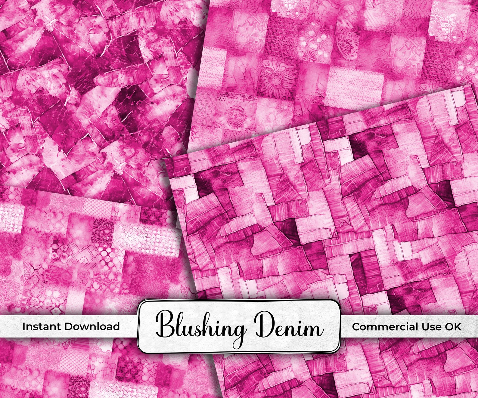 Hot Pink Denim Digital Paper: Seamless Fuschia Patterns (digital ...